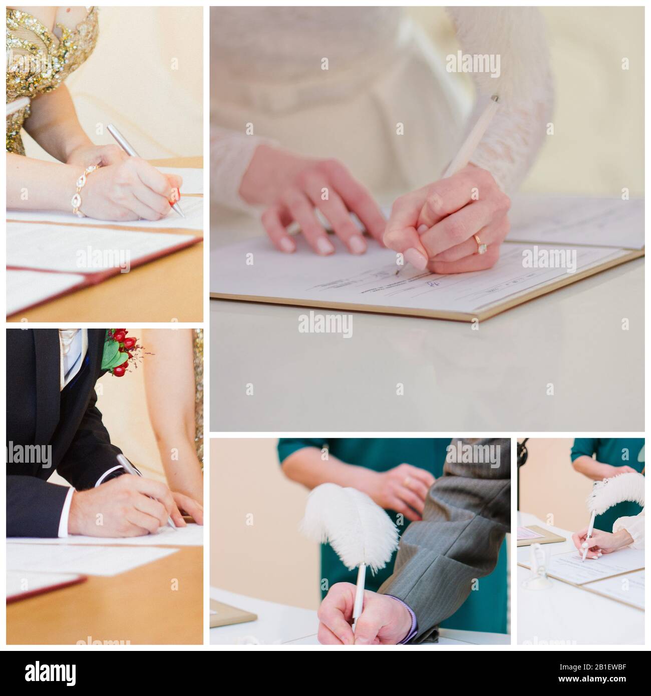Wedding registration process. Bride and groom sign in the registration ...