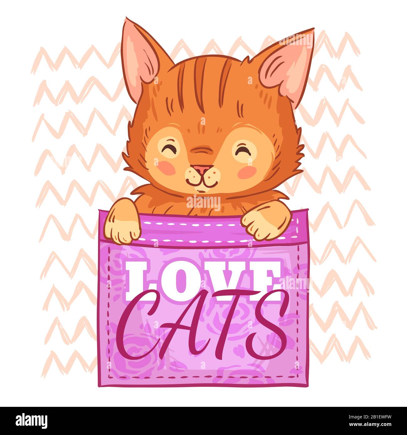 Cute cat in pocket. Love cats, pockets kitten and smiling cat cartoon ...