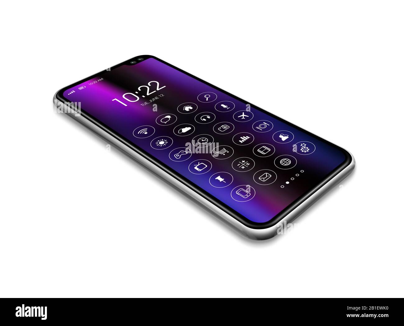 All screen digital realistic smartphone with icon set isolated on white ...