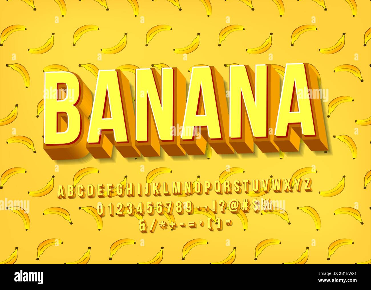 Yellow banana Alphabet. Vector 3D layered typeface. English letters ...