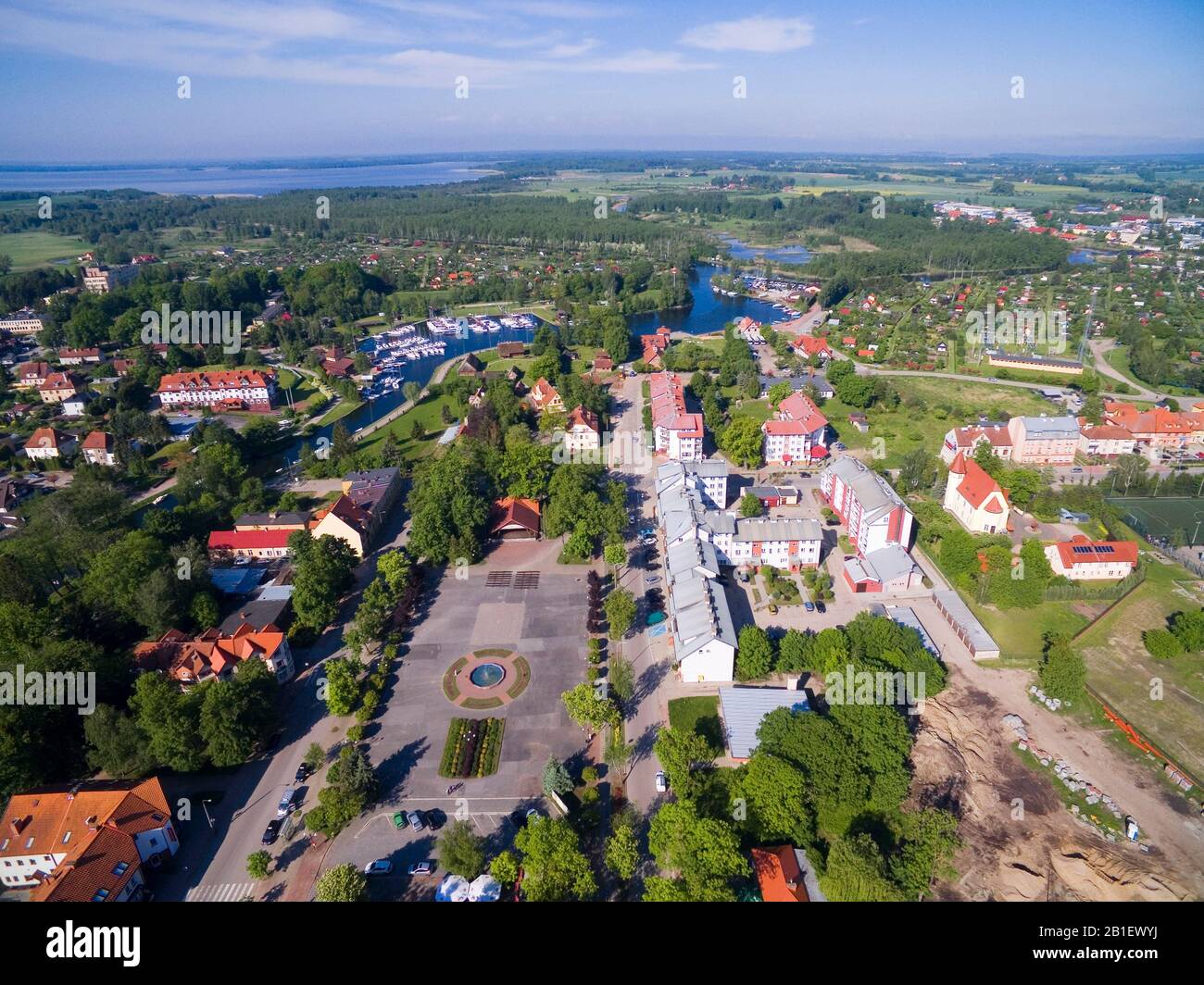 Aerial view of Wegorzewo town, Poland (former Angerburg, East Prussia ...