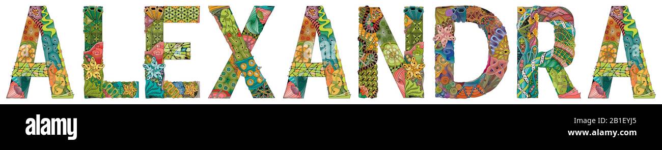 Female name Alexandra. Vector decorative zentangle object Stock Vector ...