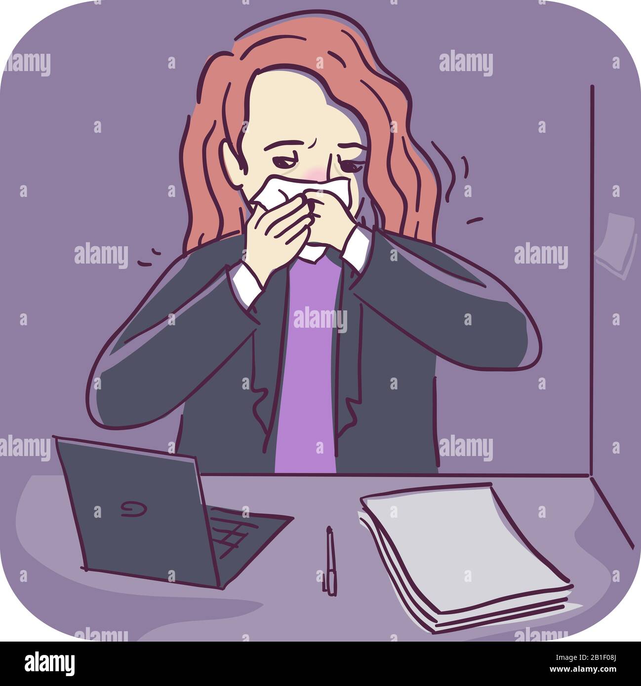 Illustration of a Girl Office Worker with Laptop and Paper and Working ...