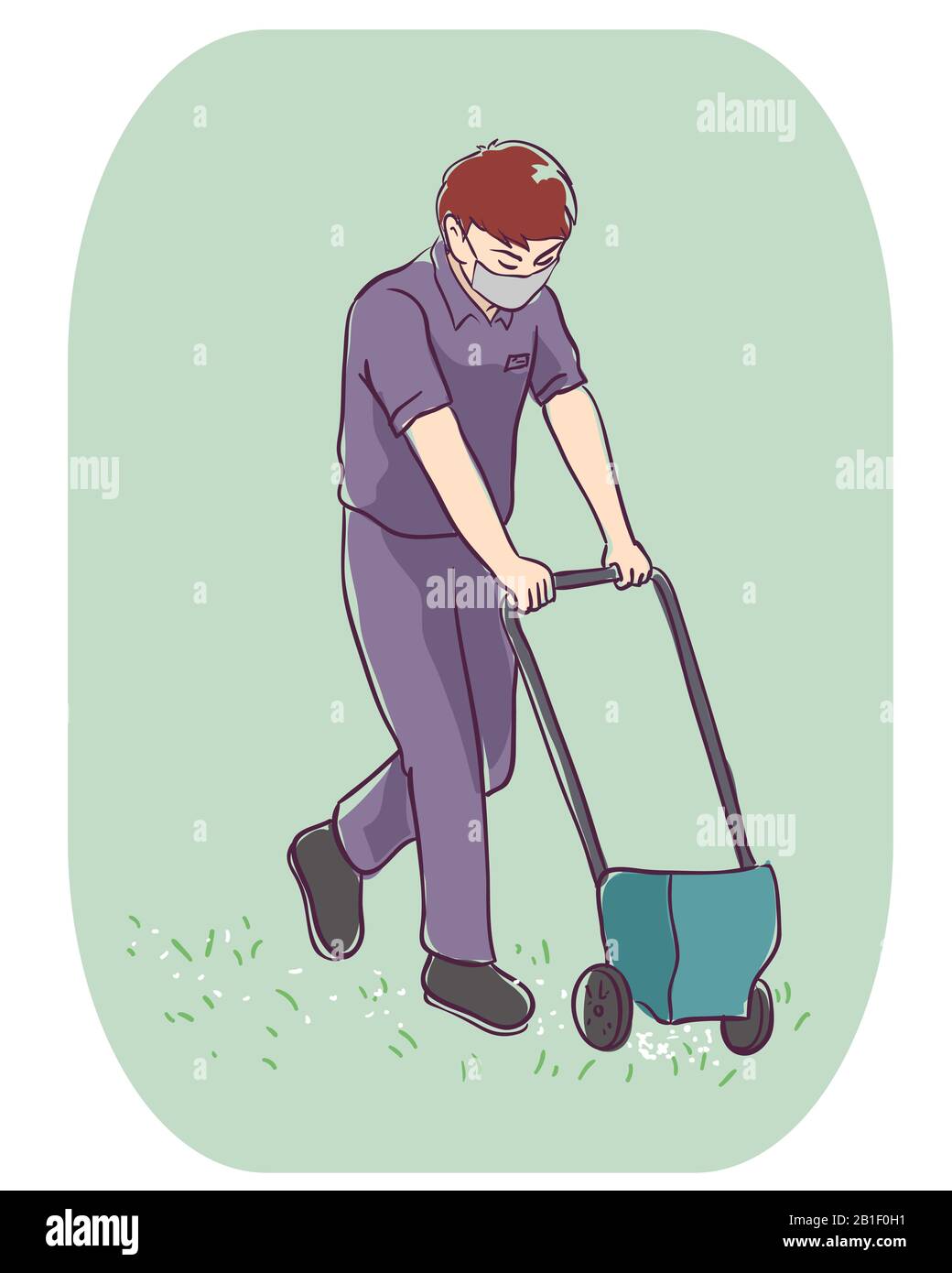Illustration of a Man Wearing Mask and Using Push Spread to Remove ...