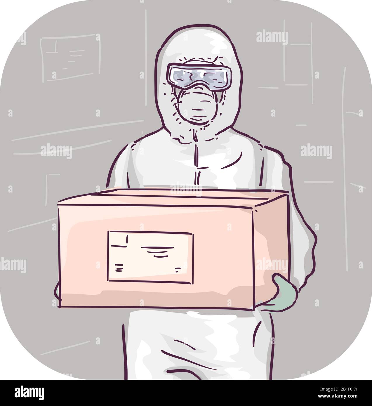 Illustration of a Man Wearing Protective Suit and Carrying a Box of ...