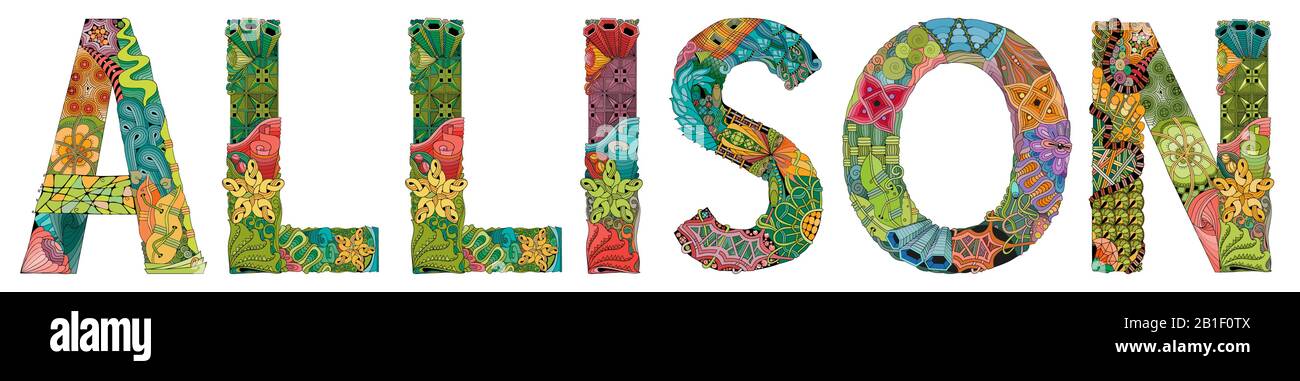 Female name Allison. Vector decorative zentangle object Stock Vector ...