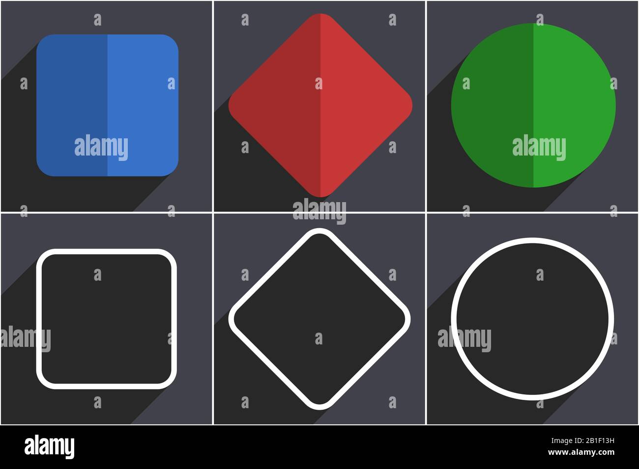 Set of flat design web buttons, vector icons template with empty copy ...