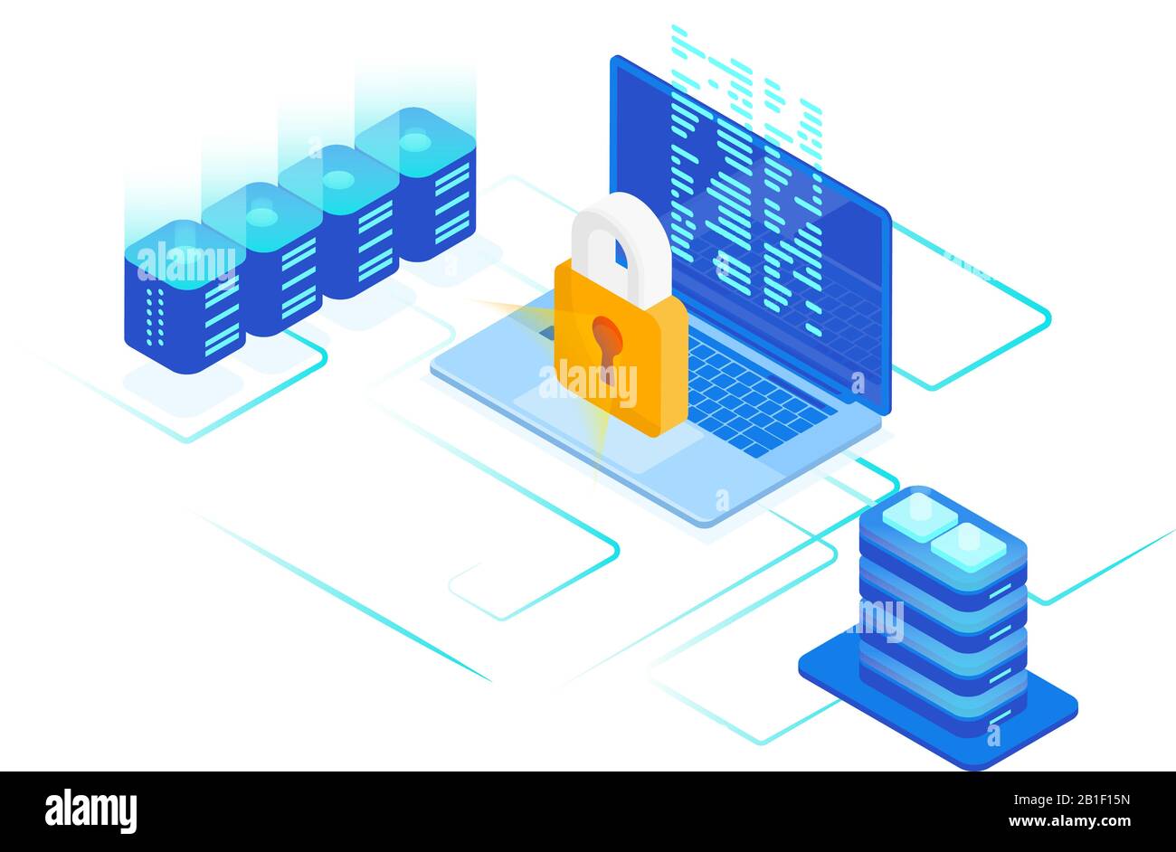 Cyber security concept of isometric computer with protect lock from ...