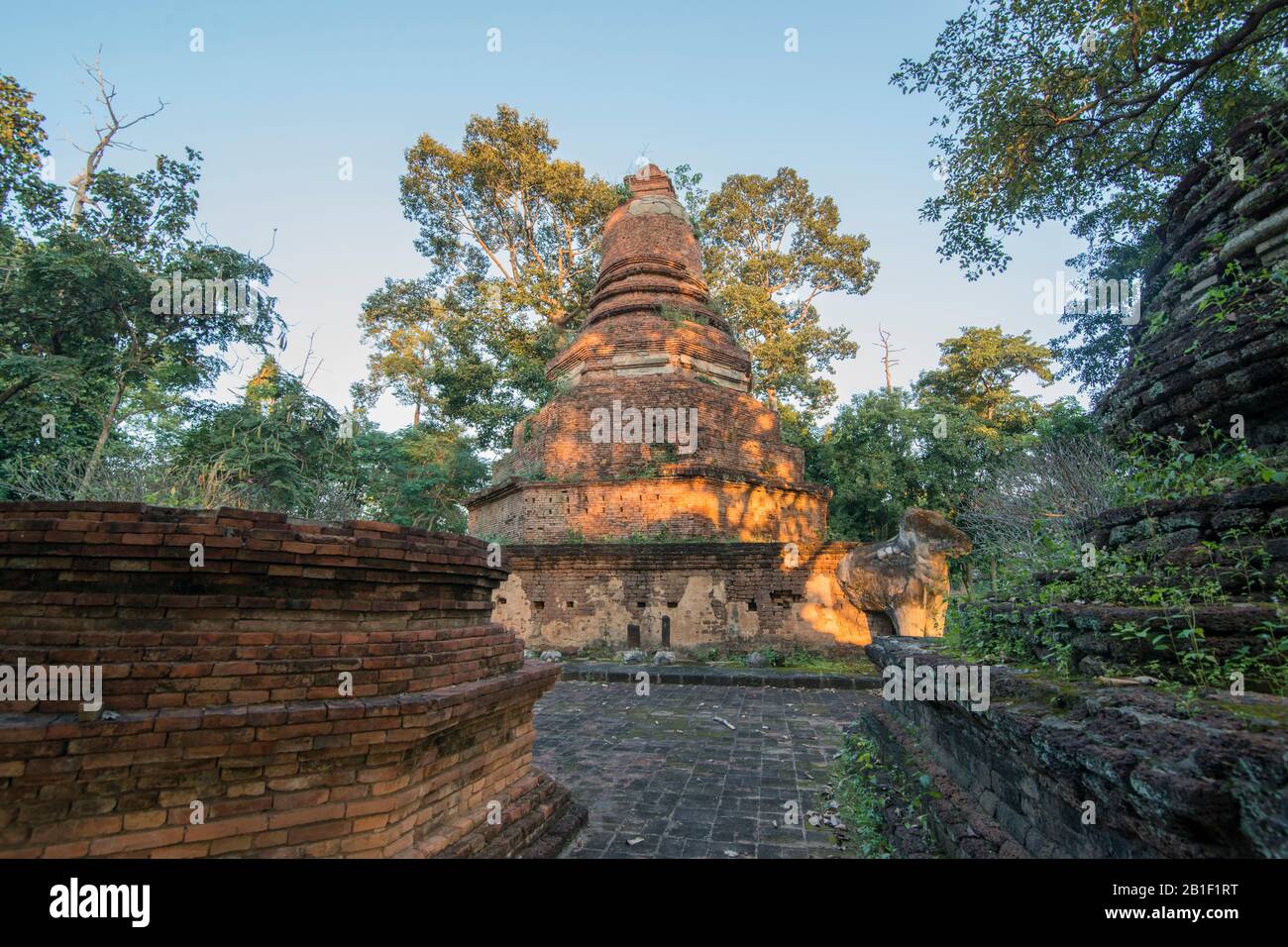 The Wat Chang Temple in the town of Kamphaeng Phet in the Kamphaeng Phet Province in North ...