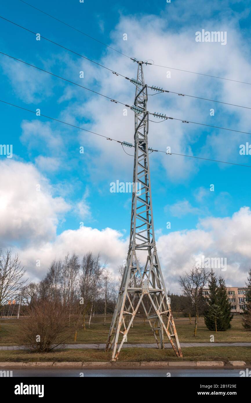 Iron tower with wires electricity transmission on the street Stock ...