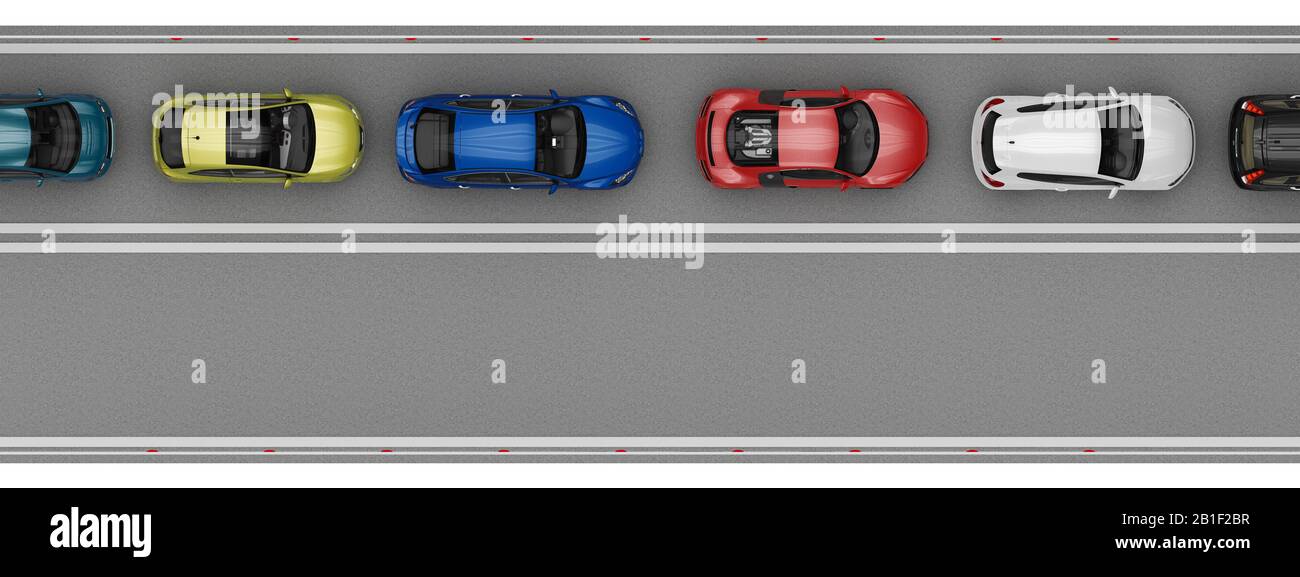 road with cars in one lane top view. 3d rendering Stock Photo - Alamy