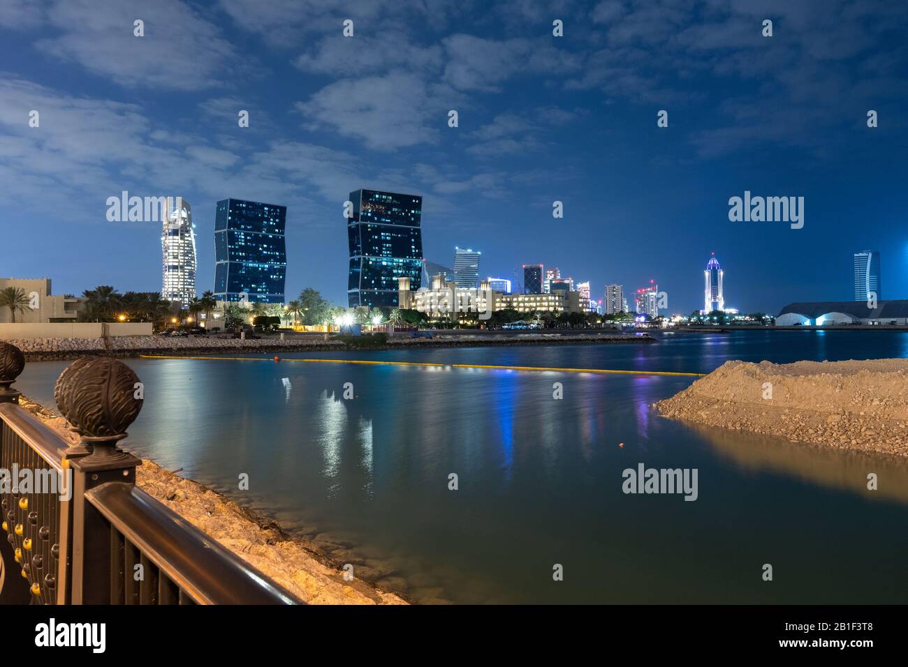 Night cityscape at Doha across the bay, Qatar Stock Photo - Alamy