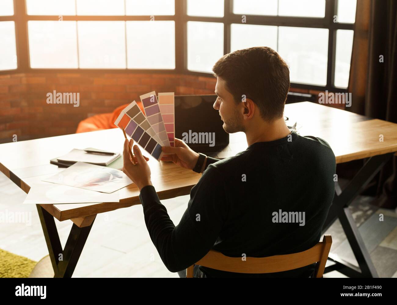 Professional Designer Working With Color Palettes And Samples In Office ...