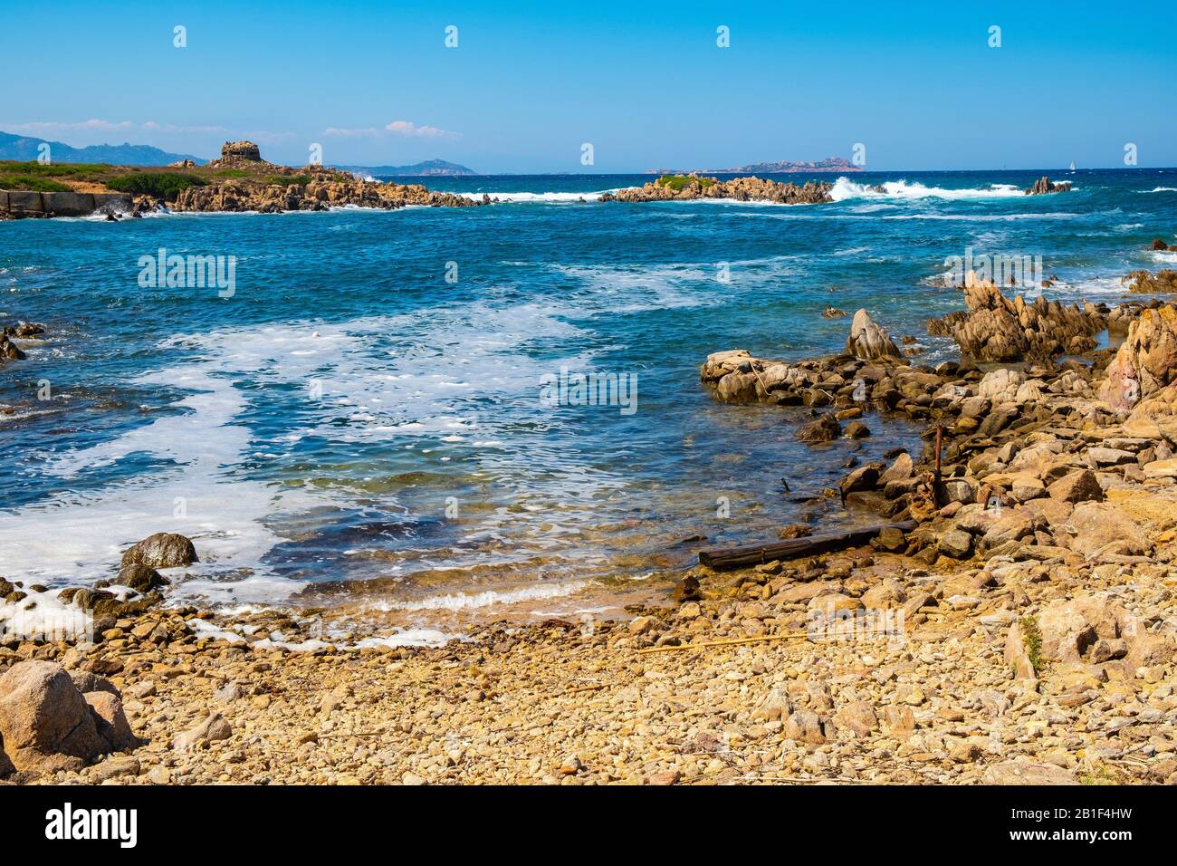 Panoramic view of Capo Figari cape rocks and seashore of Spiaggia di ...