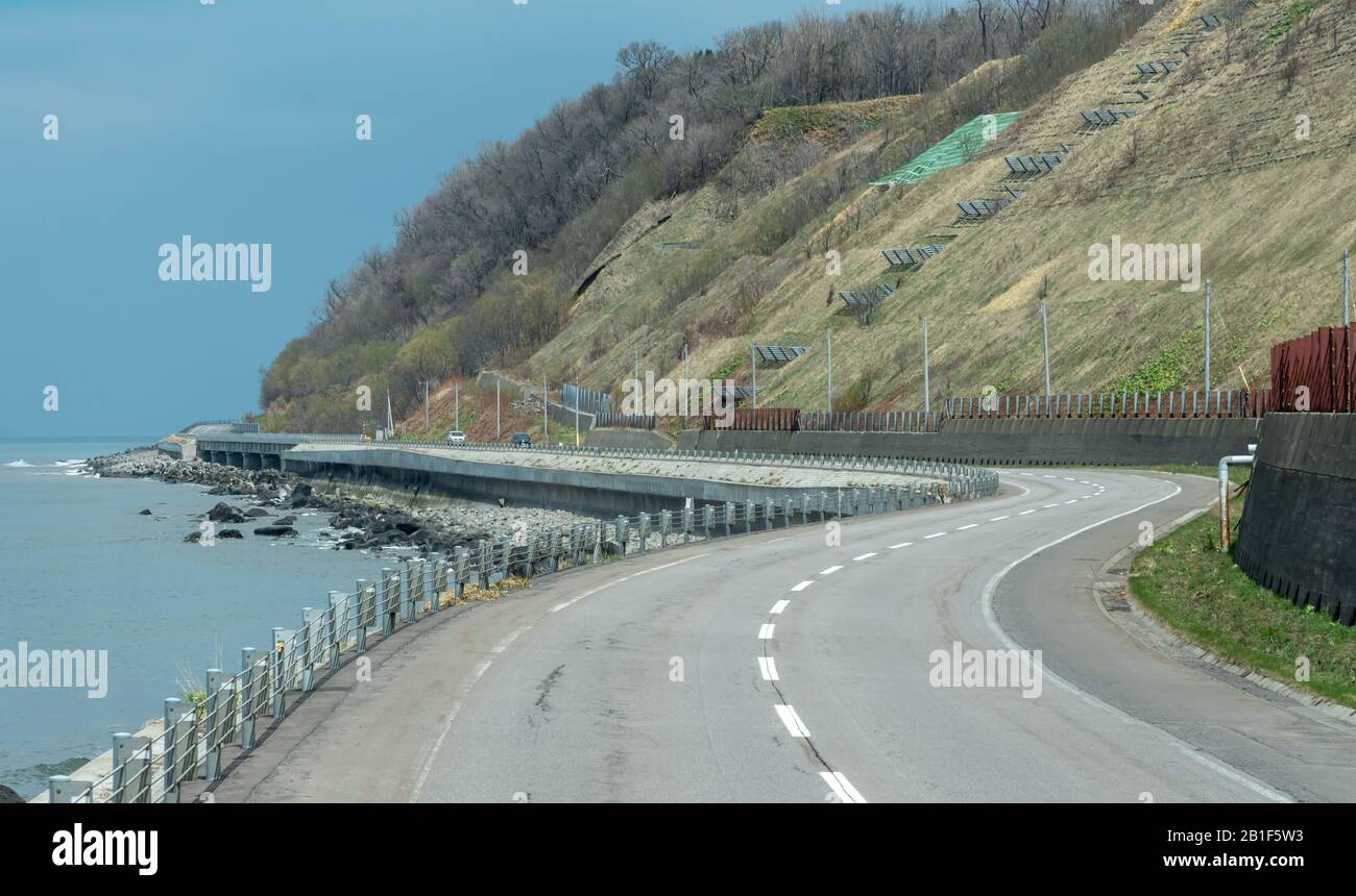 Highway to Utoro Onsen hot spring in Utoronishi. Town Shari, Shiretoko ...