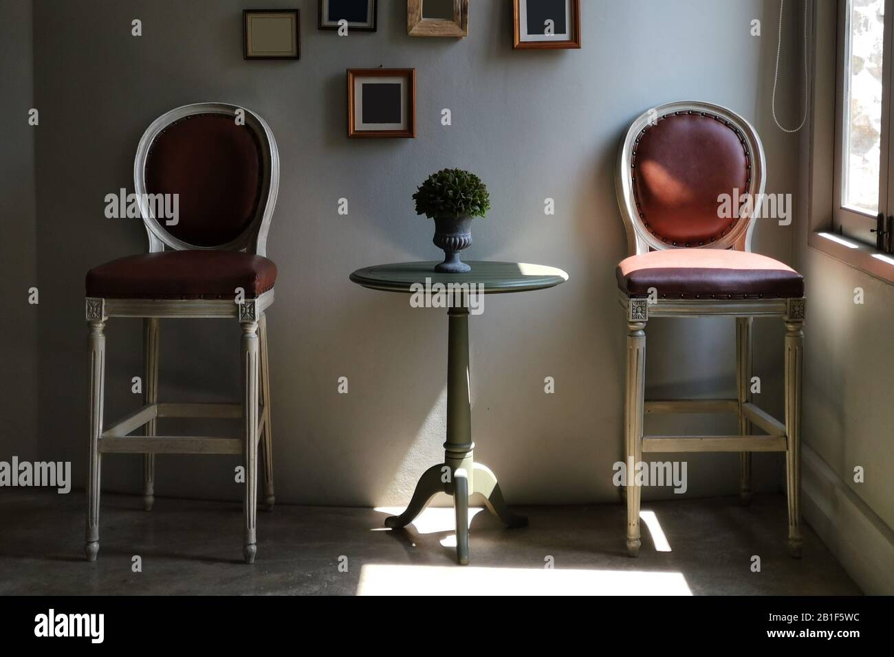 Classic European vintage highchairs decoration for afternoon tea break ...