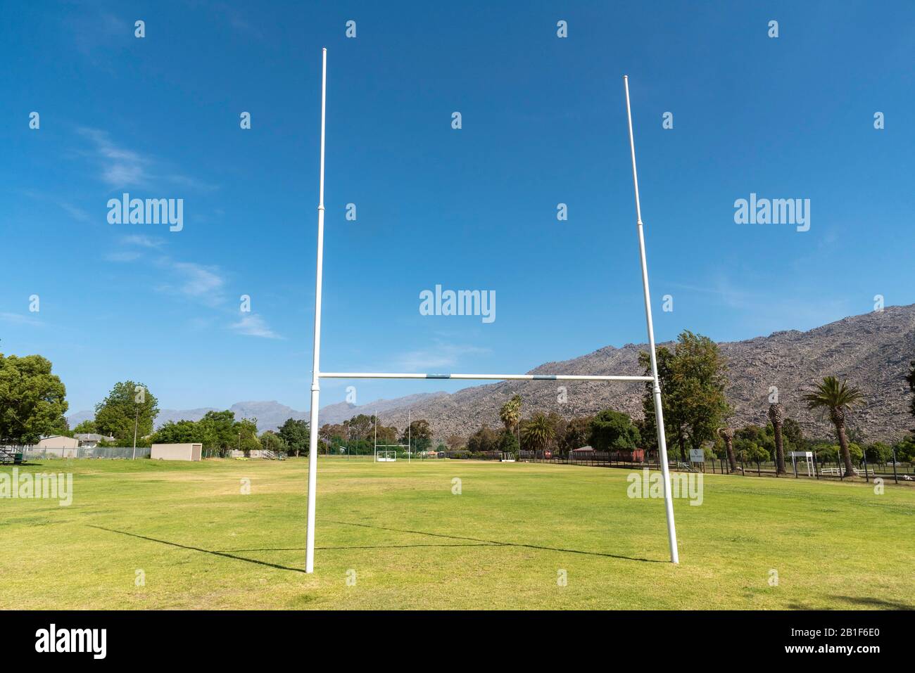 Ceres, South Africa, Dec 2019. Rugby pitch and goal posts at Ceres ...