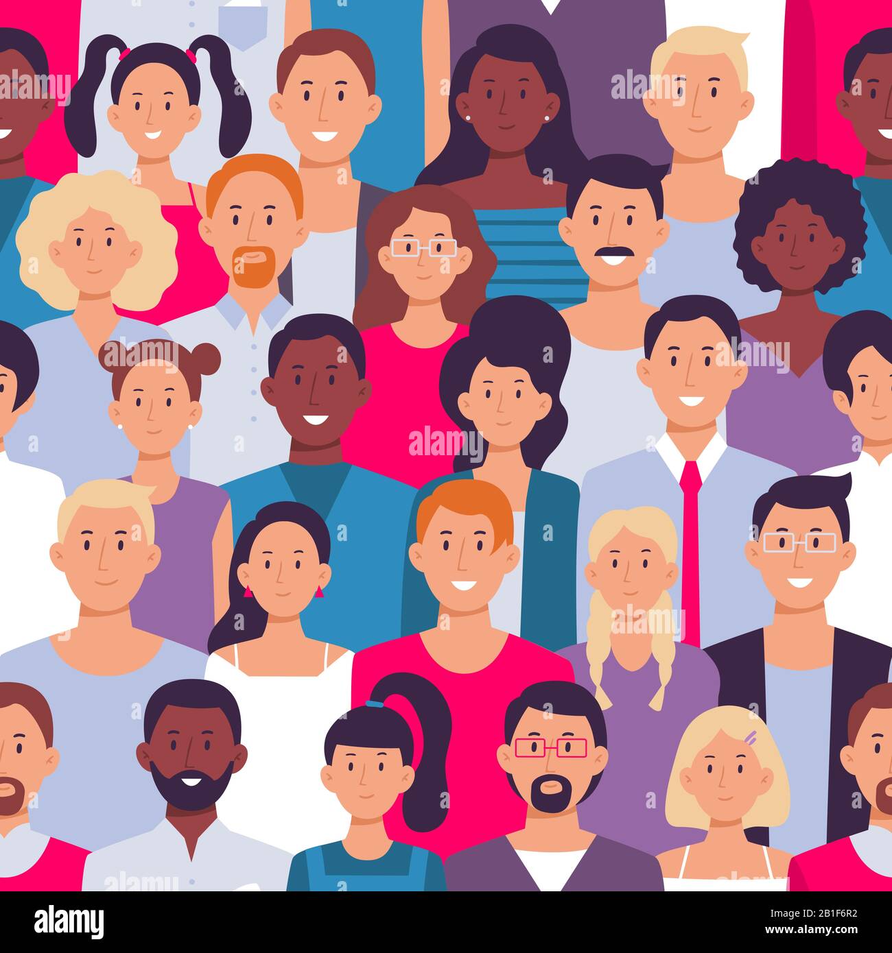 People crowd pattern. Young multiethnic men and women, people group ...