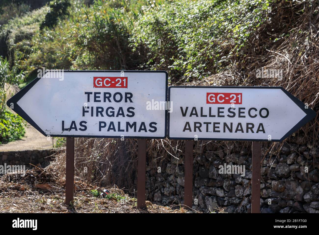 Road signs and travel directions in Gran Canaria, Canary Islands, Spain ...