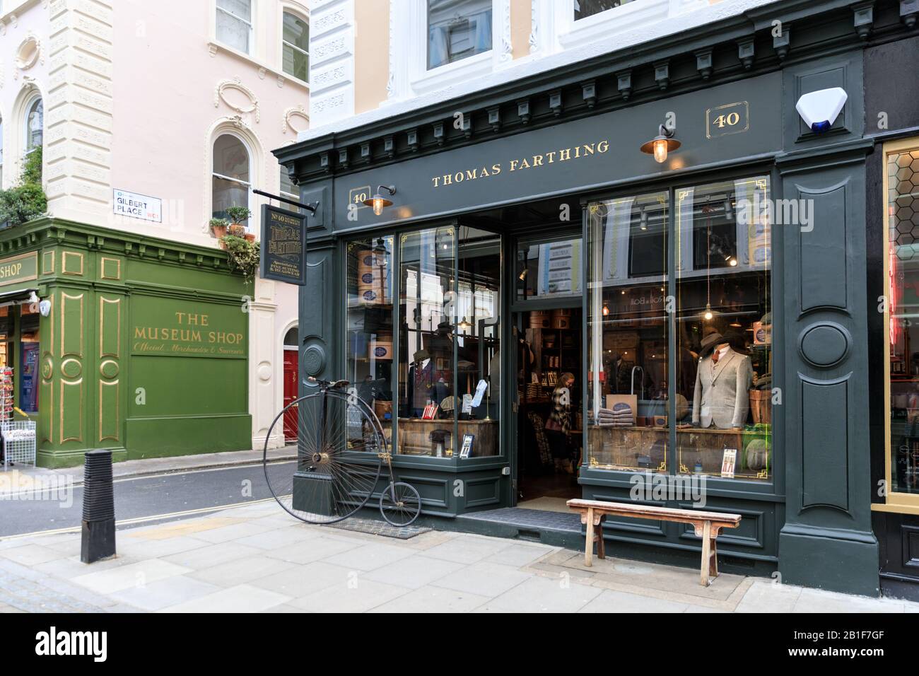 Exterior of Thomas Farthing traditional British menswear shop, fine ...