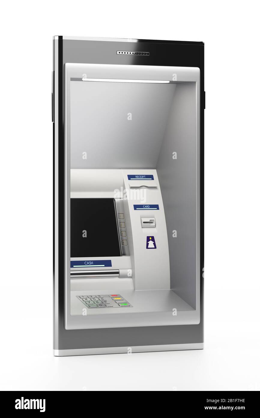 Mobile phone with atm machine Stock Photo - Alamy
