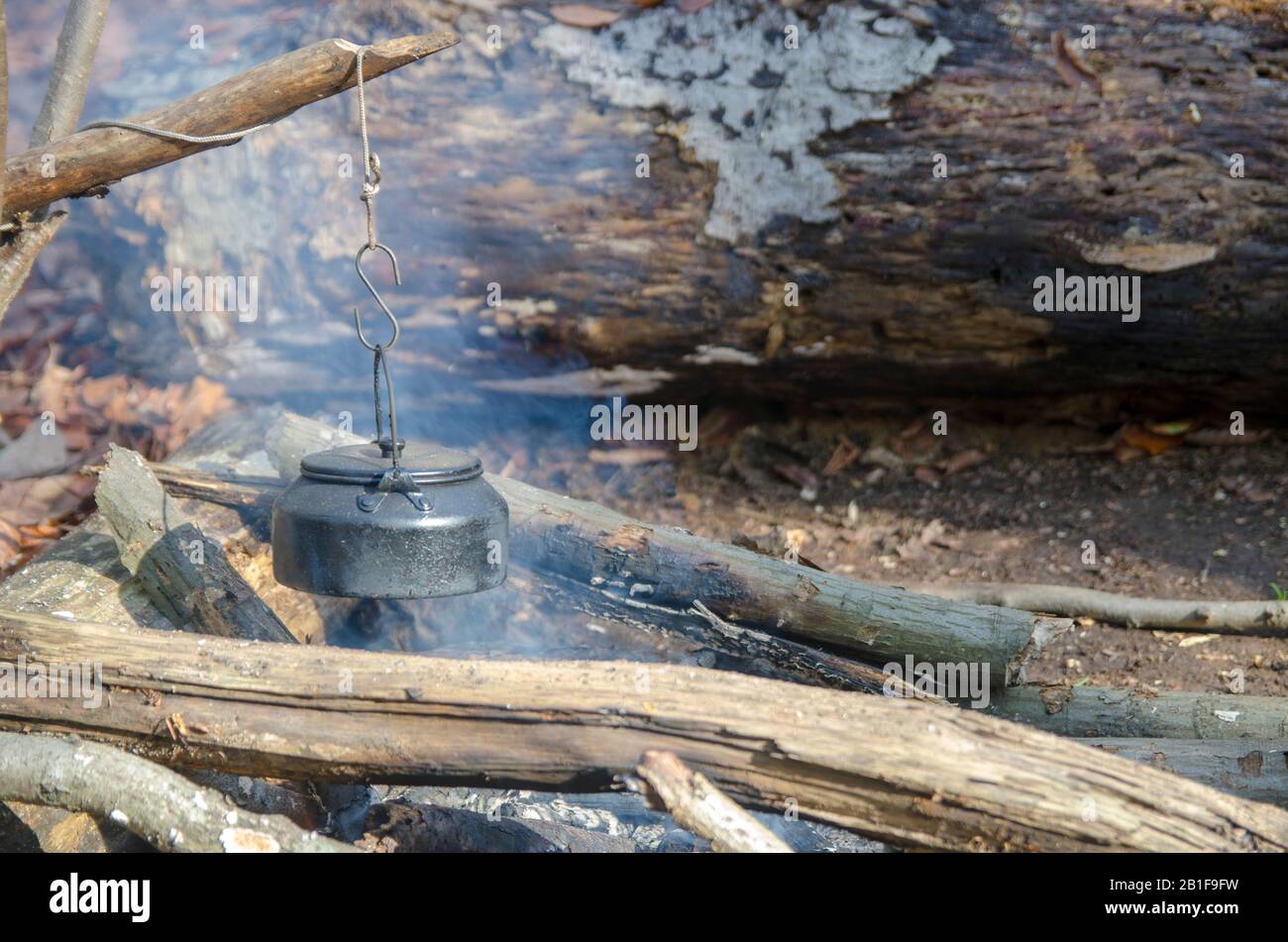 Making Tea in Camping Stock Photo - Alamy