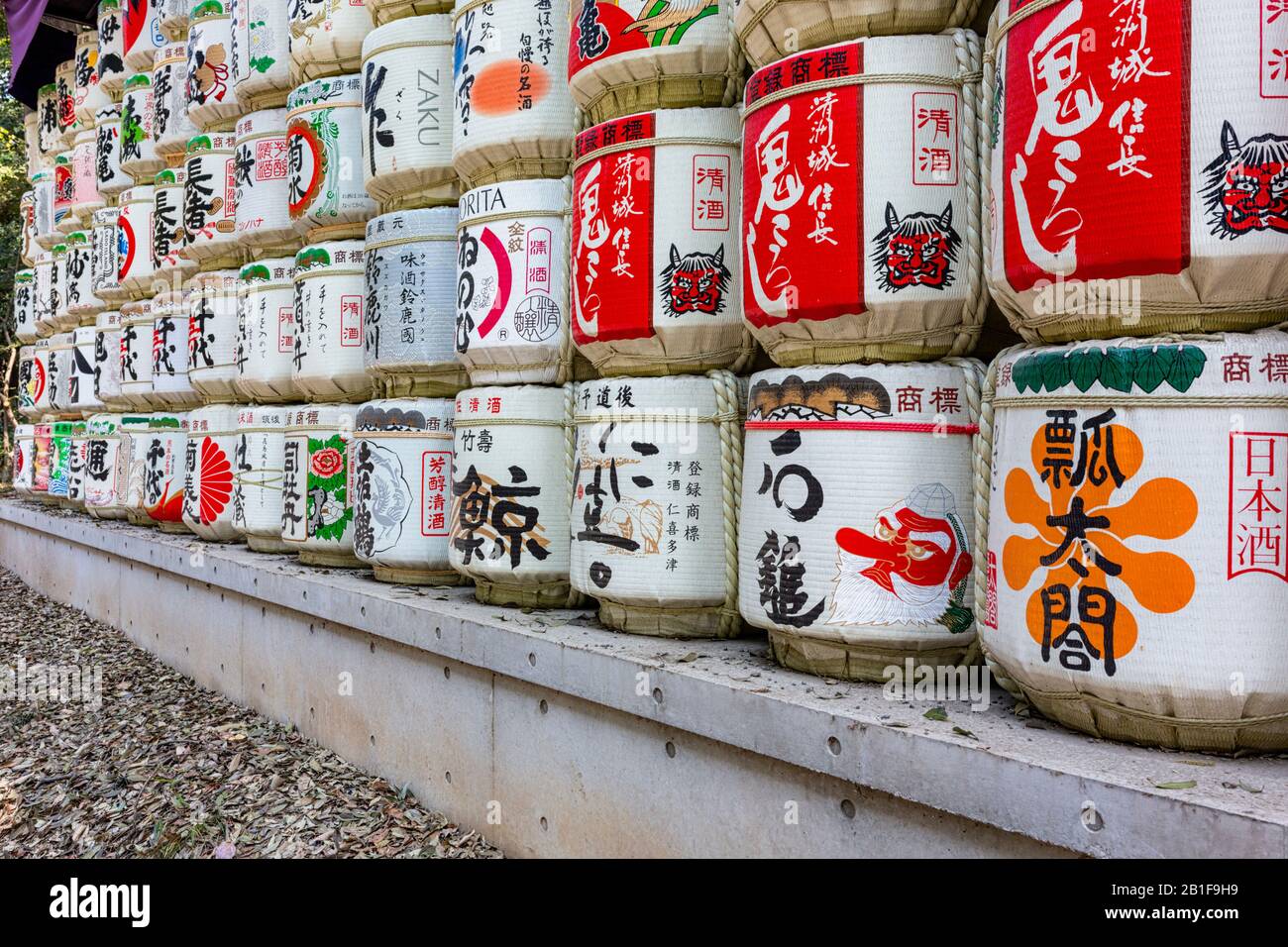 Tokyo Japan. Sake barrels at Meiji Jingu Shinto shrine Stock Photo - Alamy