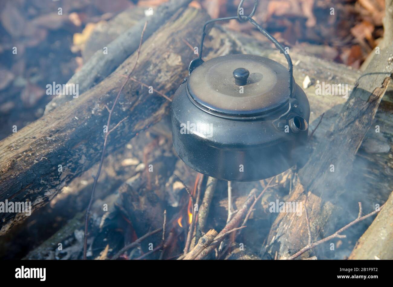 Making Tea in Camping Stock Photo - Alamy