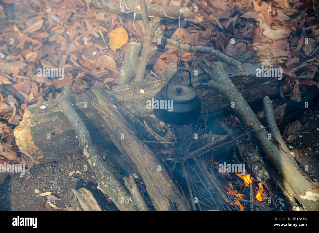 Making Tea in Camping Stock Photo - Alamy