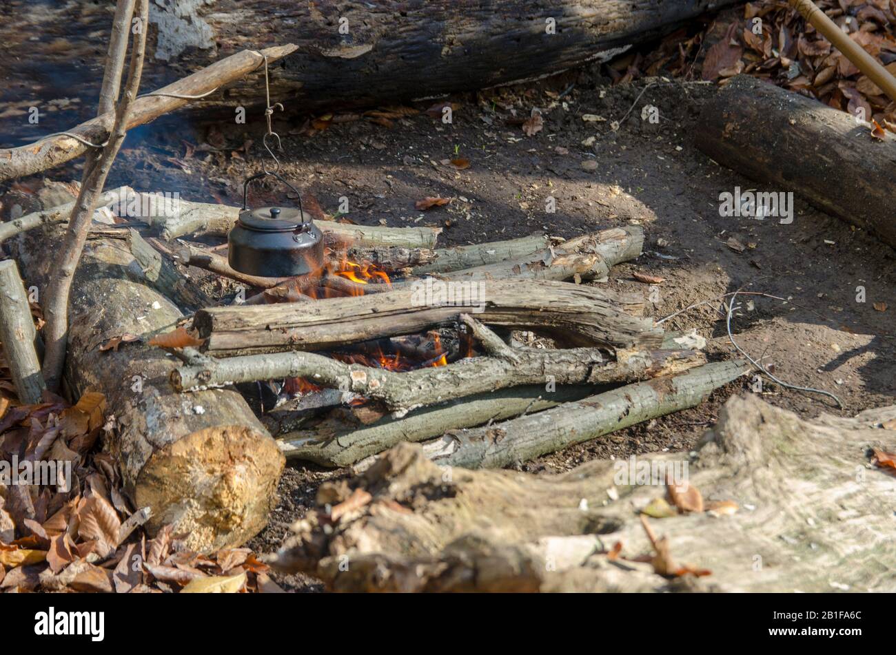 Making Tea in Camping Stock Photo - Alamy