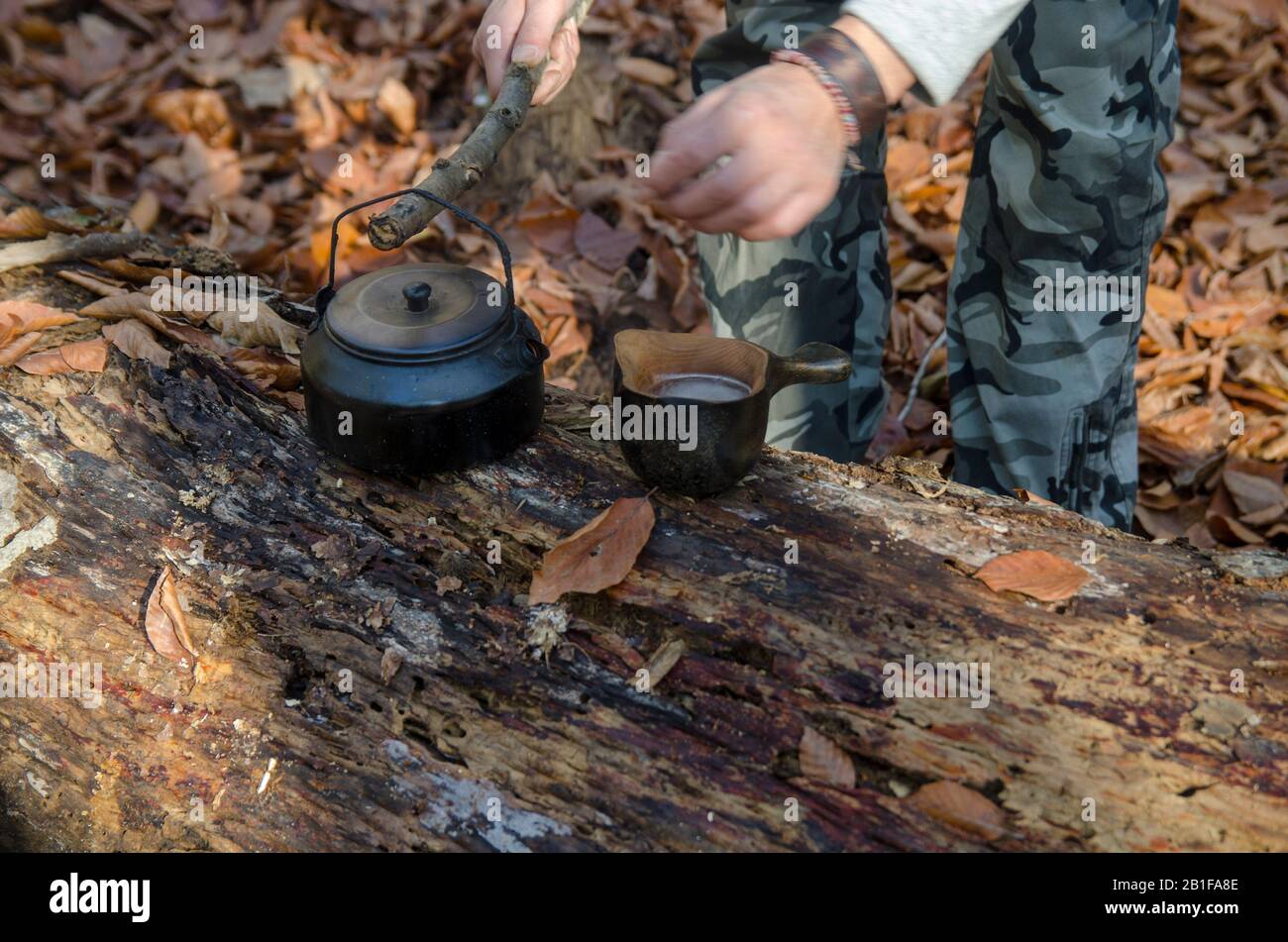 Making Tea in Camping Stock Photo - Alamy