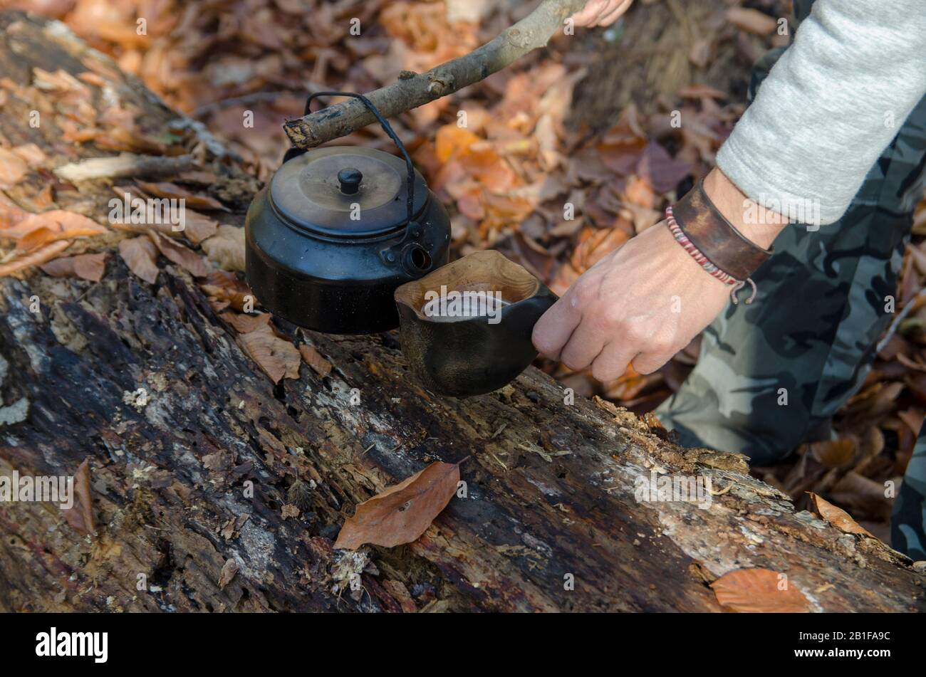 Making Tea in Camping Stock Photo - Alamy