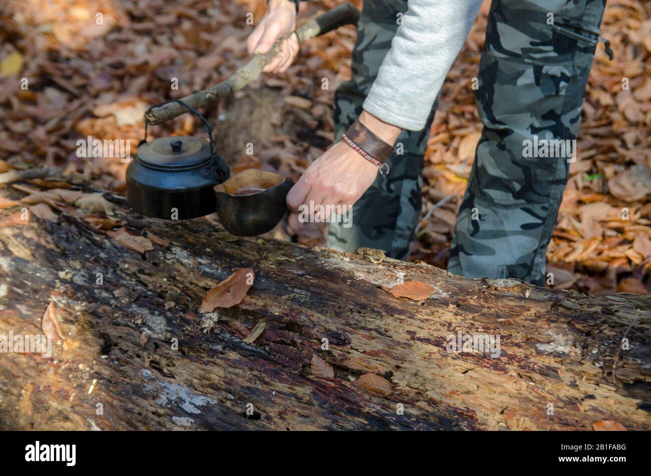 Making Tea in Camping Stock Photo - Alamy