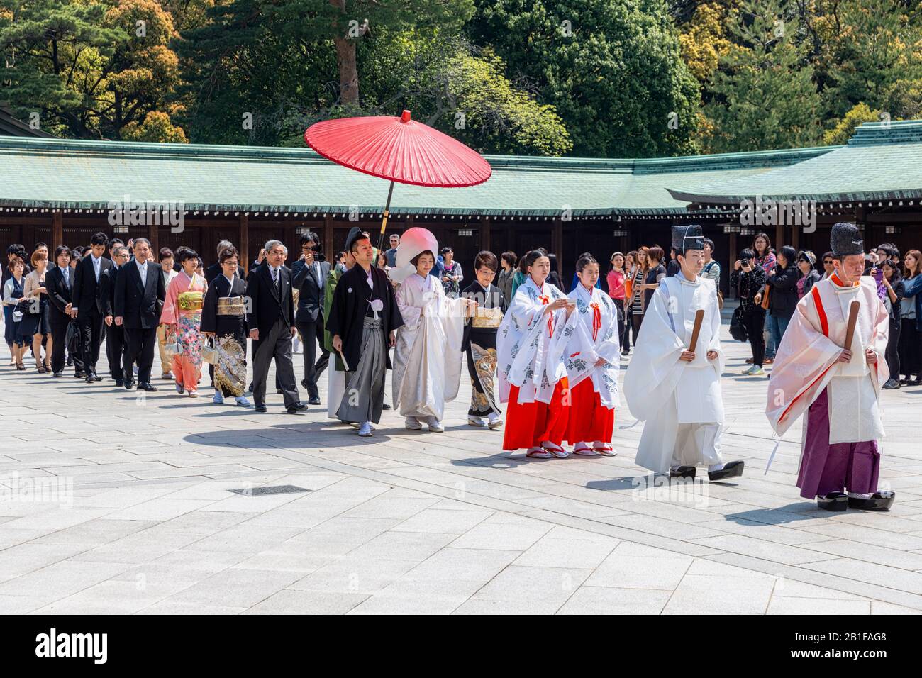 Tokyo Japan. Traditional wedding ceremony at Meiji Jingu Shinto shrine ...