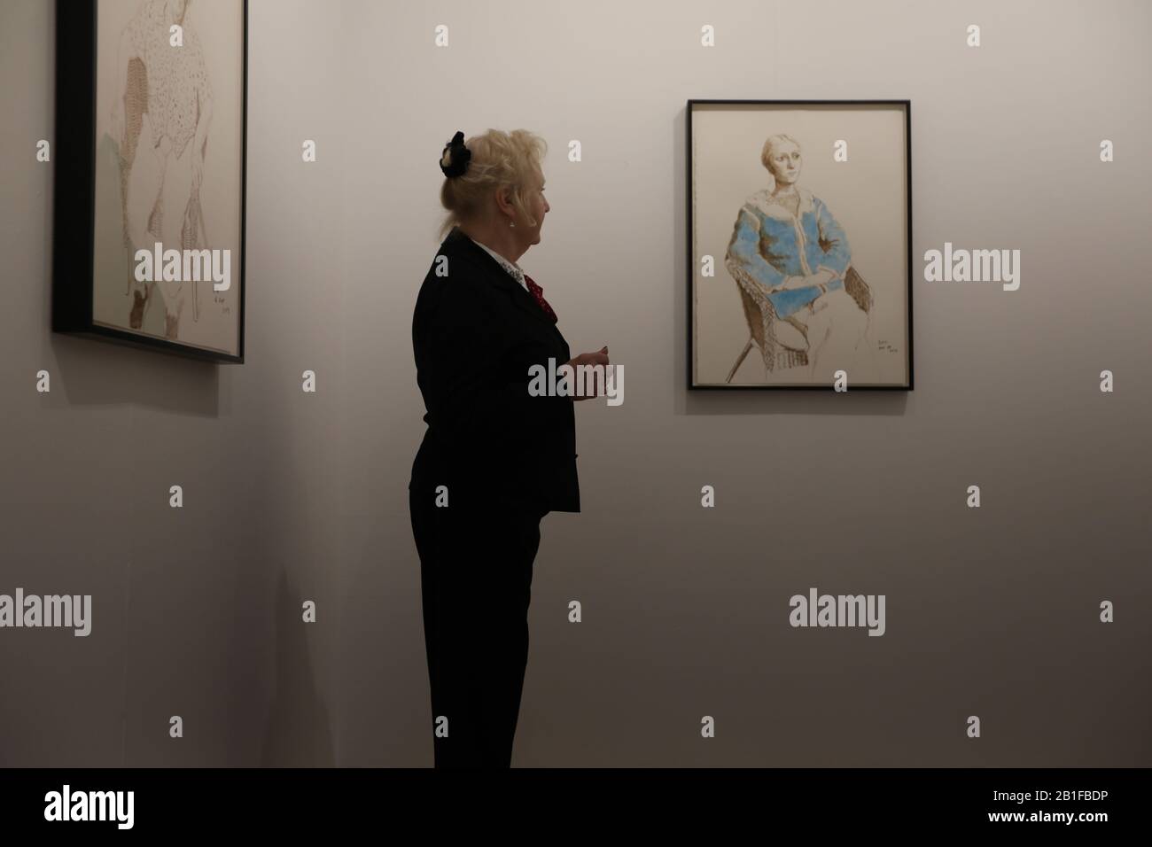 Celia Birtwell as she admires the portrait of her granddaughter ...