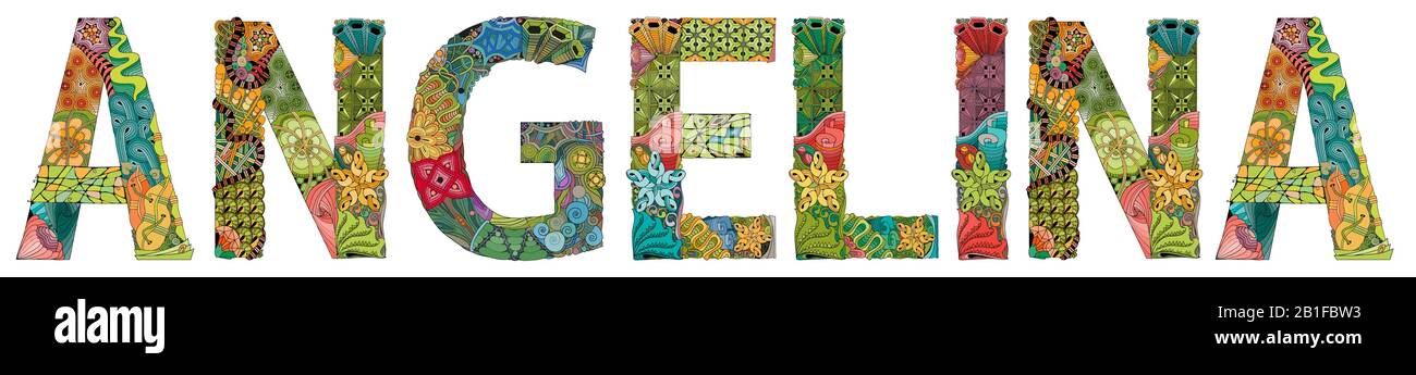 Female name Angelina. Vector decorative zentangle object Stock Vector ...