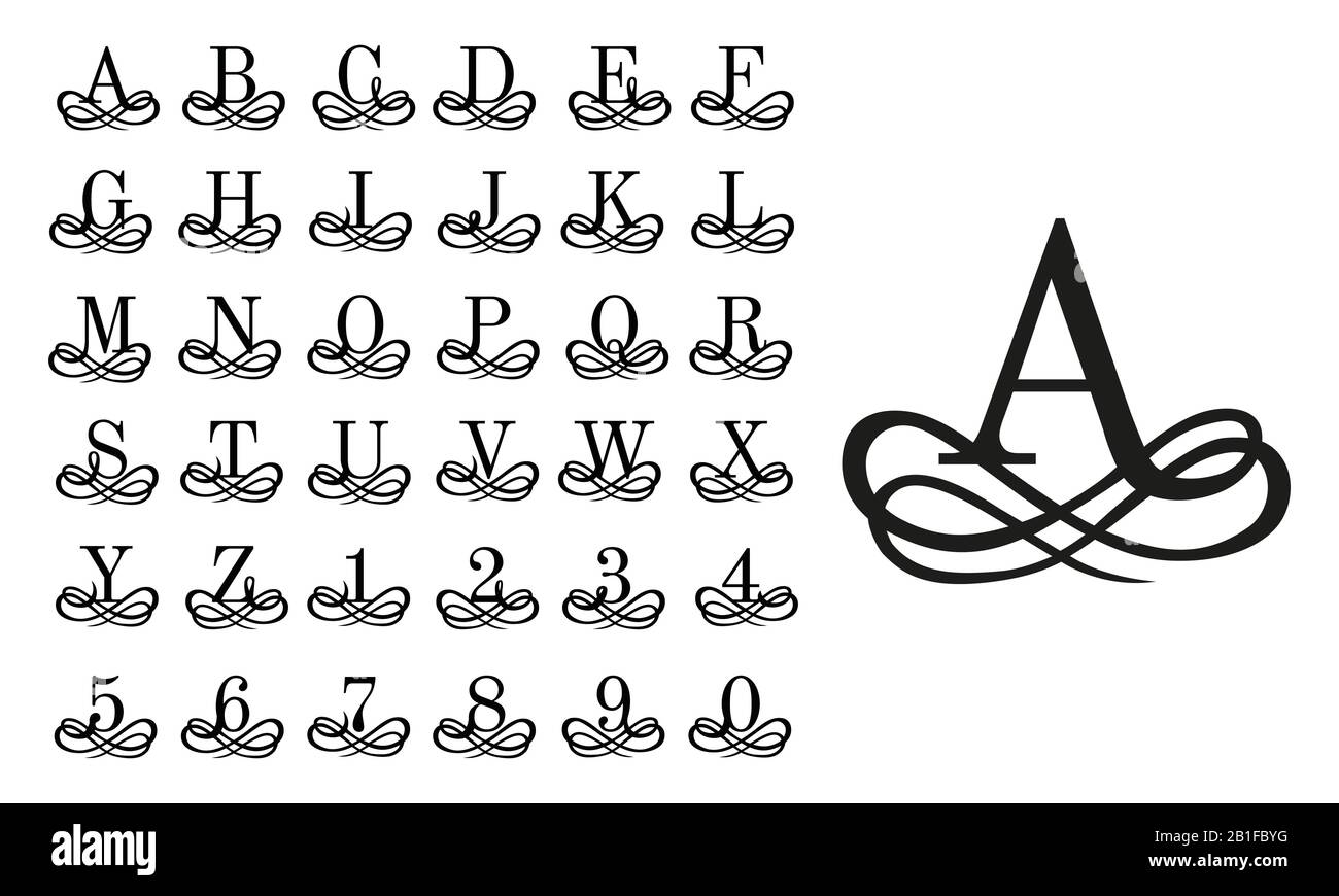 Filigree Monogram Letters Vintage Logo Letter Decoration Ornament Numbers And Ornamental Curls filigree-monogram-letters-vintage-logo-letter-decoration-ornament-numbers-and-ornamental-curls