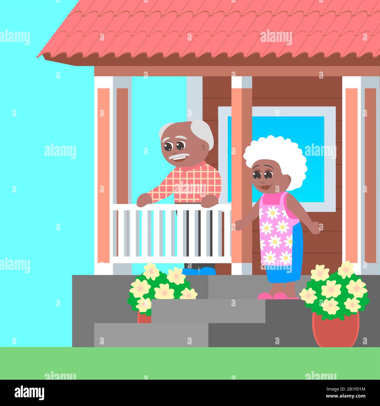 Elderly grandparents African American are waiting for guests on the ...