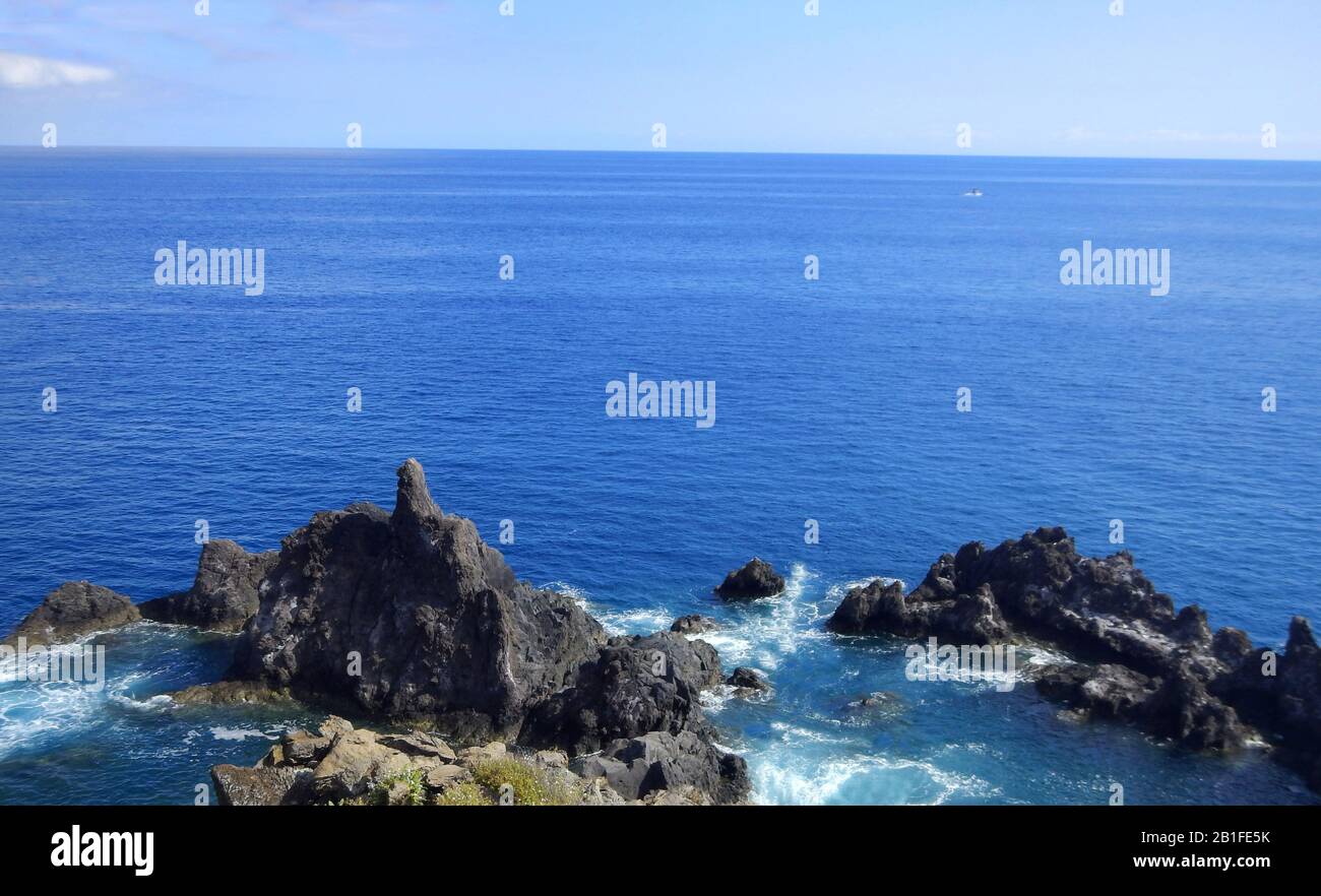 Fantastic views of the Madeira coast with the blue sea and the natural ...