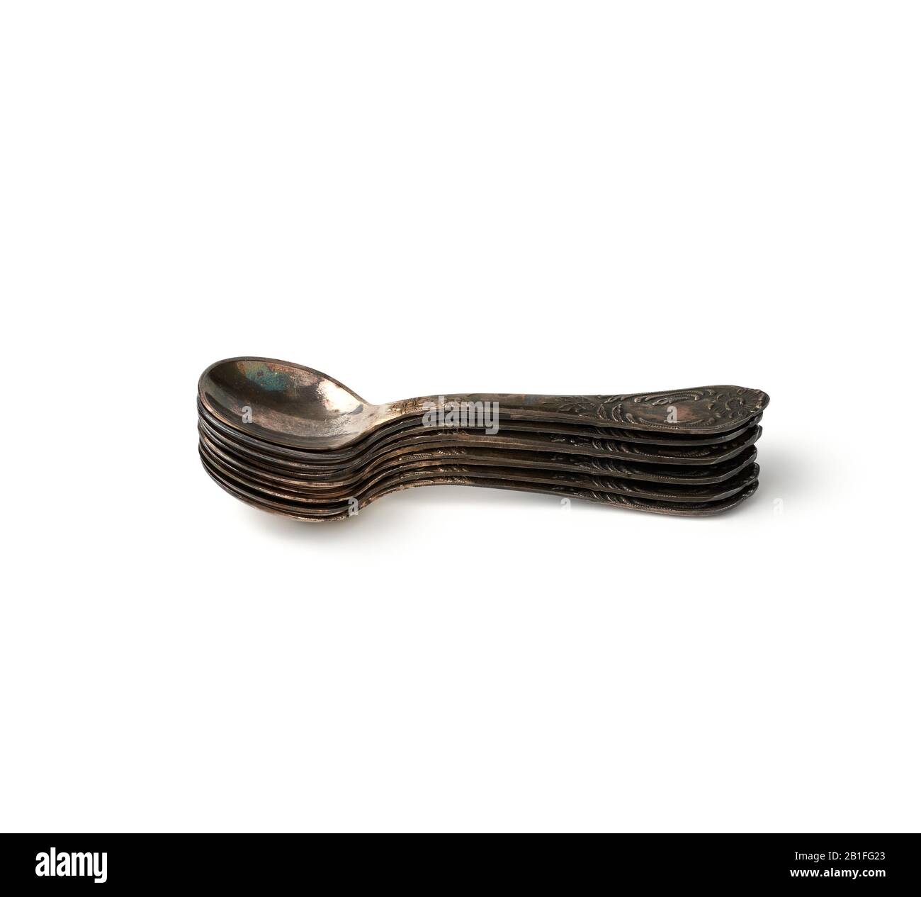 metal vintage small coffee spoon for pouring sugar isolated on a white ...