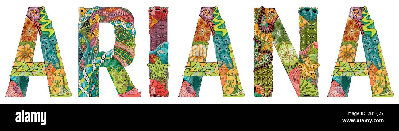 Female name Ariana. Vector decorative zentangle object Stock Vector ...