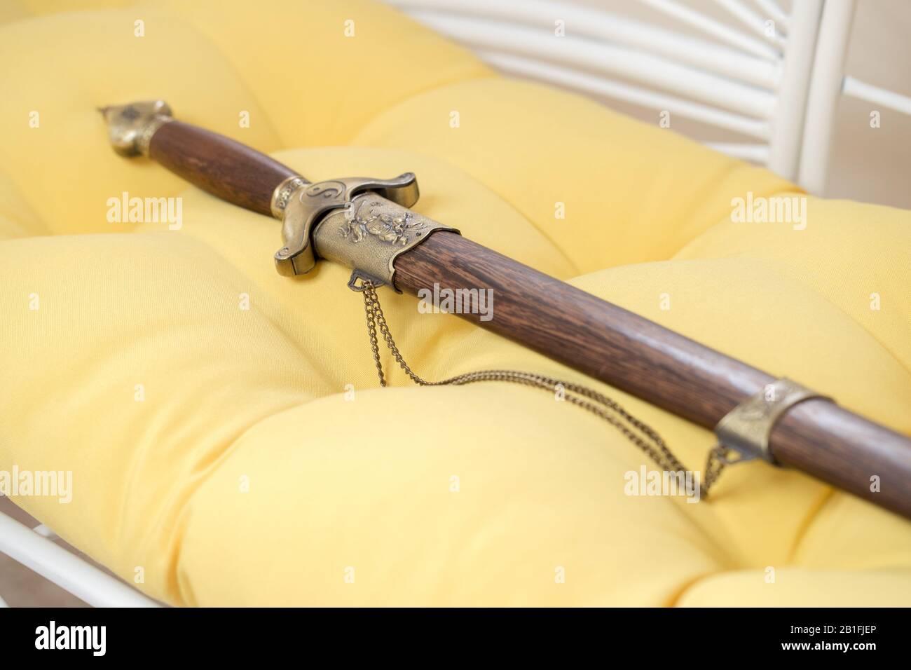 Chinese sword handle wrapped by brown wooden - Image Stock Photo - Alamy