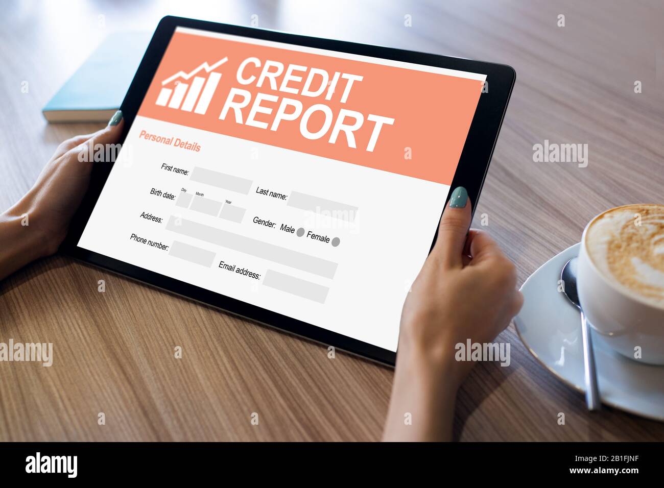 Credit report application form on screen. Business and finance concept ...