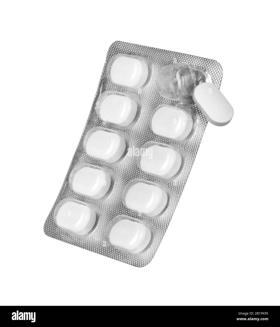 blister packs pills with a drop down pill on white background Stock ...