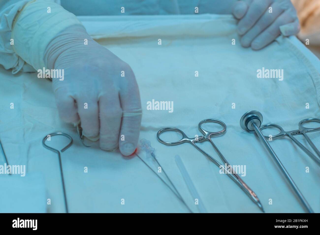 closeup, the hands of a nurses hand, an assistant surgeon takes a ...