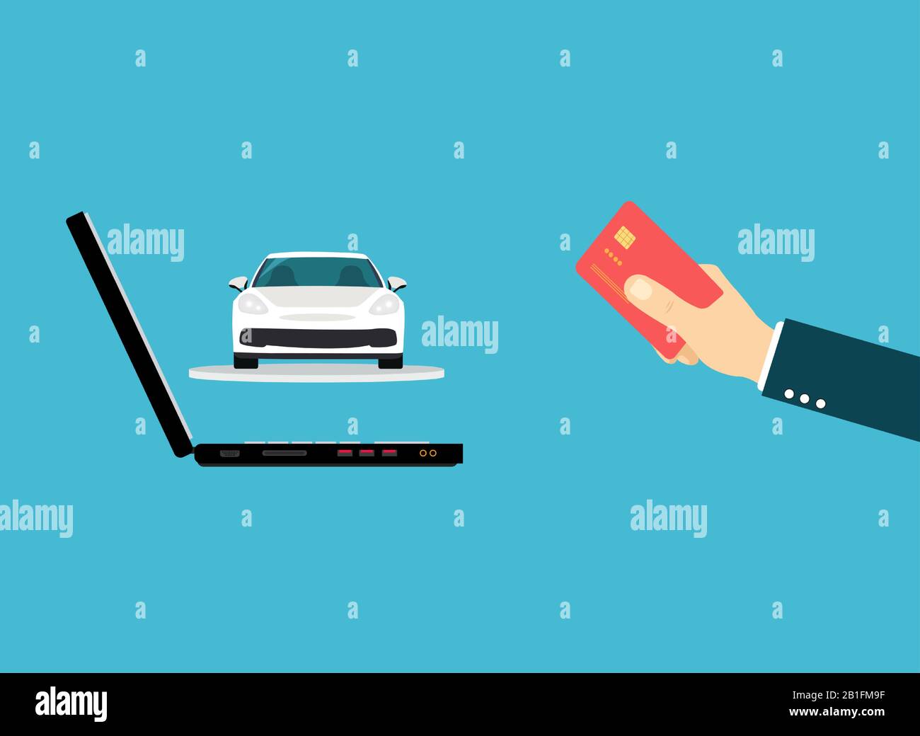 Vector of a man paying for a new car online using credit card Stock ...