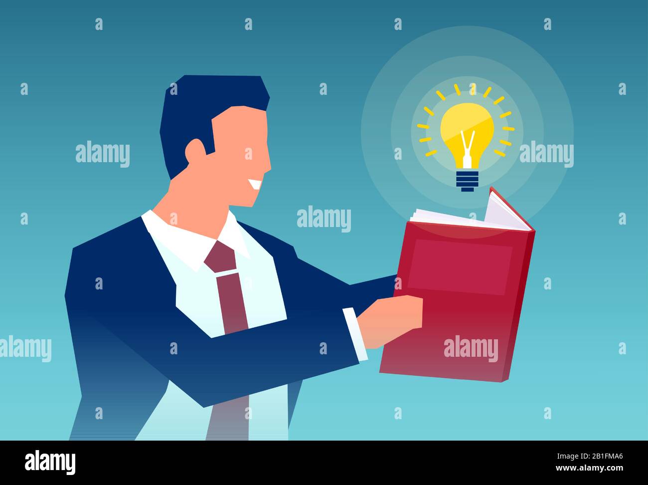 Vector of a businessman reading a book coming up with an idea Stock ...