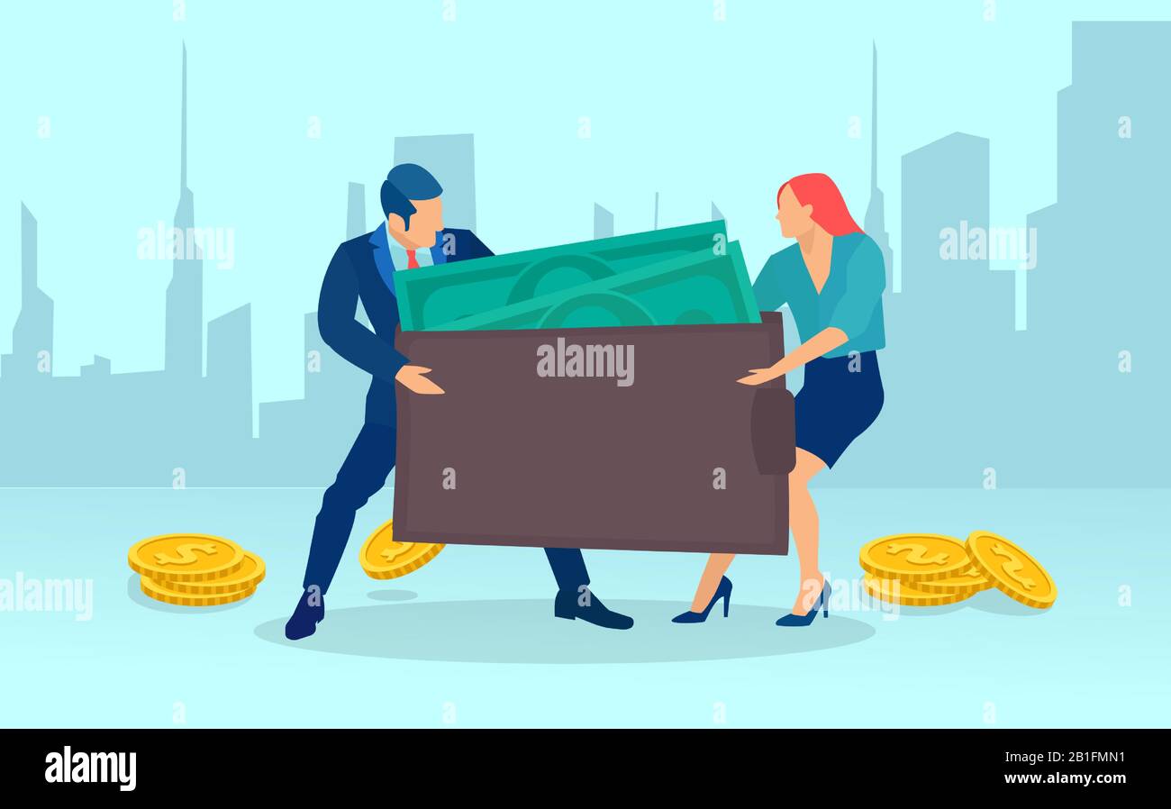 Vector of a couple man and woman fighting over family budget, money ...