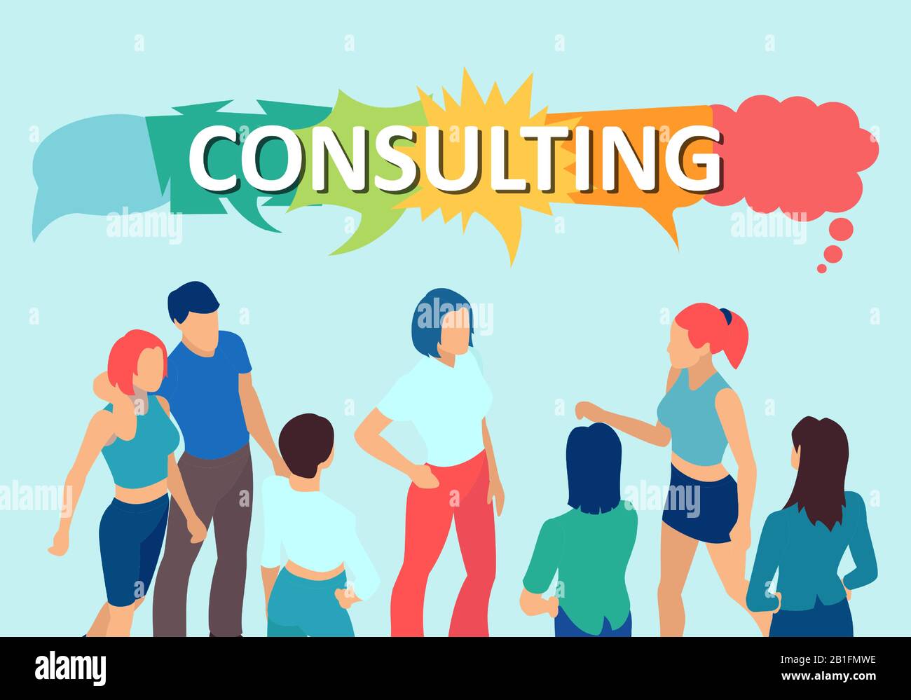 Vector of young people communicating with speech bubbles above with and ...
