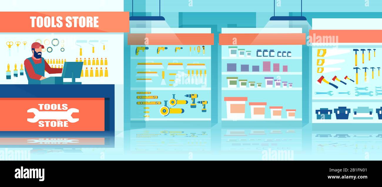 Hardware Shop Interior Design Display Elements Vector Image, 53% OFF